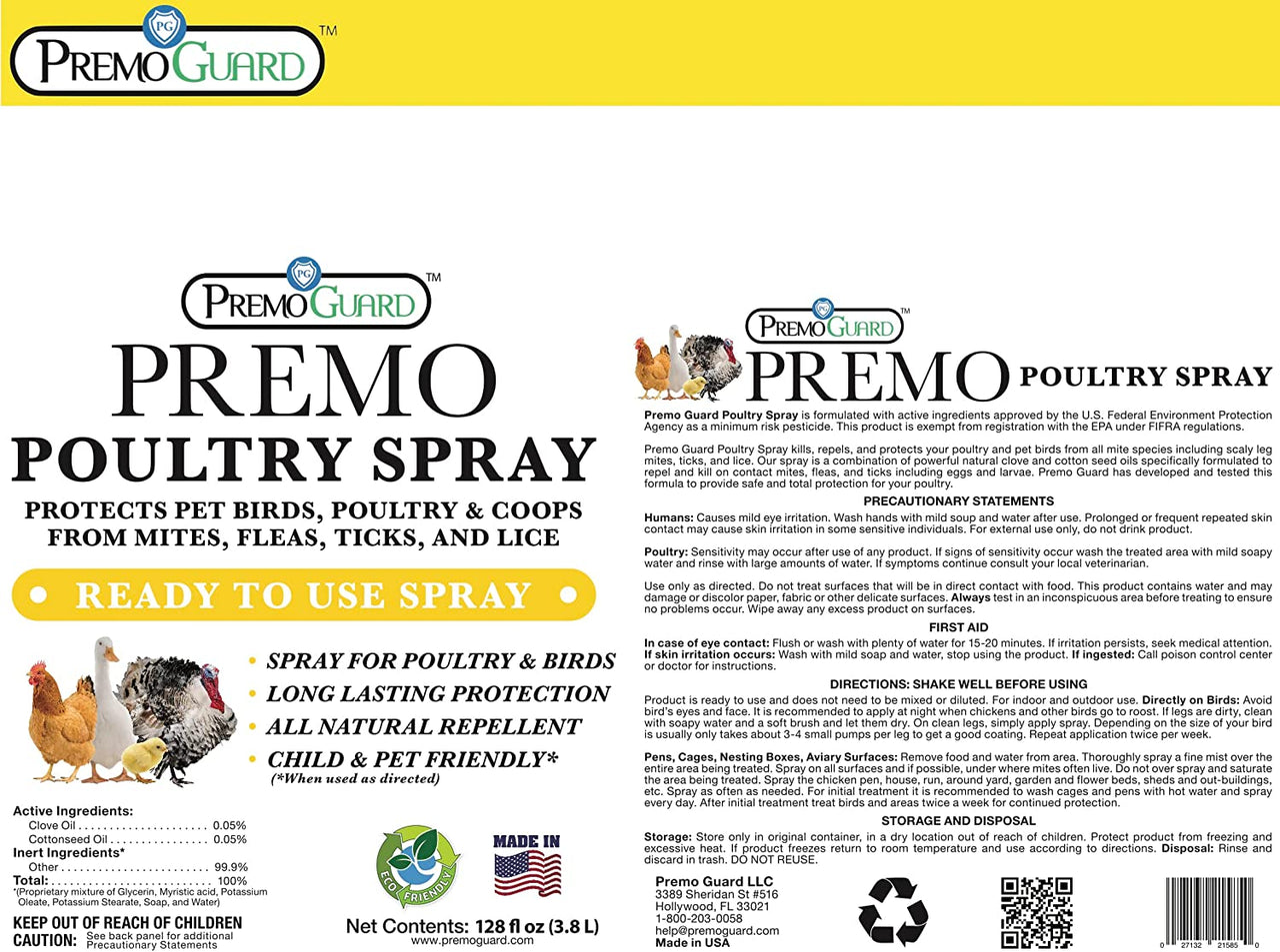 Poultry Spray 128 oz - All Natural Non Toxic - Plant Based All Natural ...
