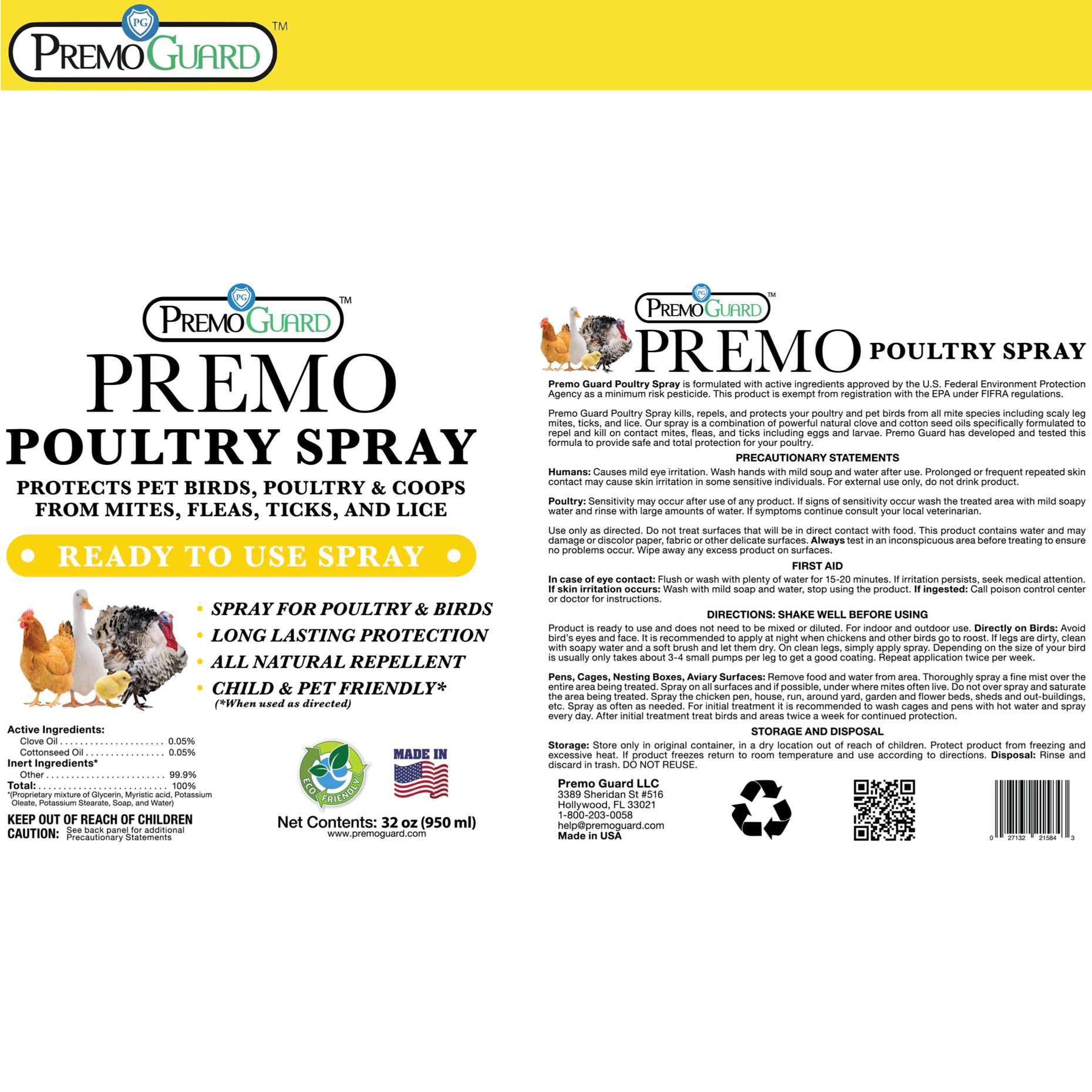 Poultry Spray 32 oz - Plant Based All Natural Non-Toxic - By Premo Gua ...